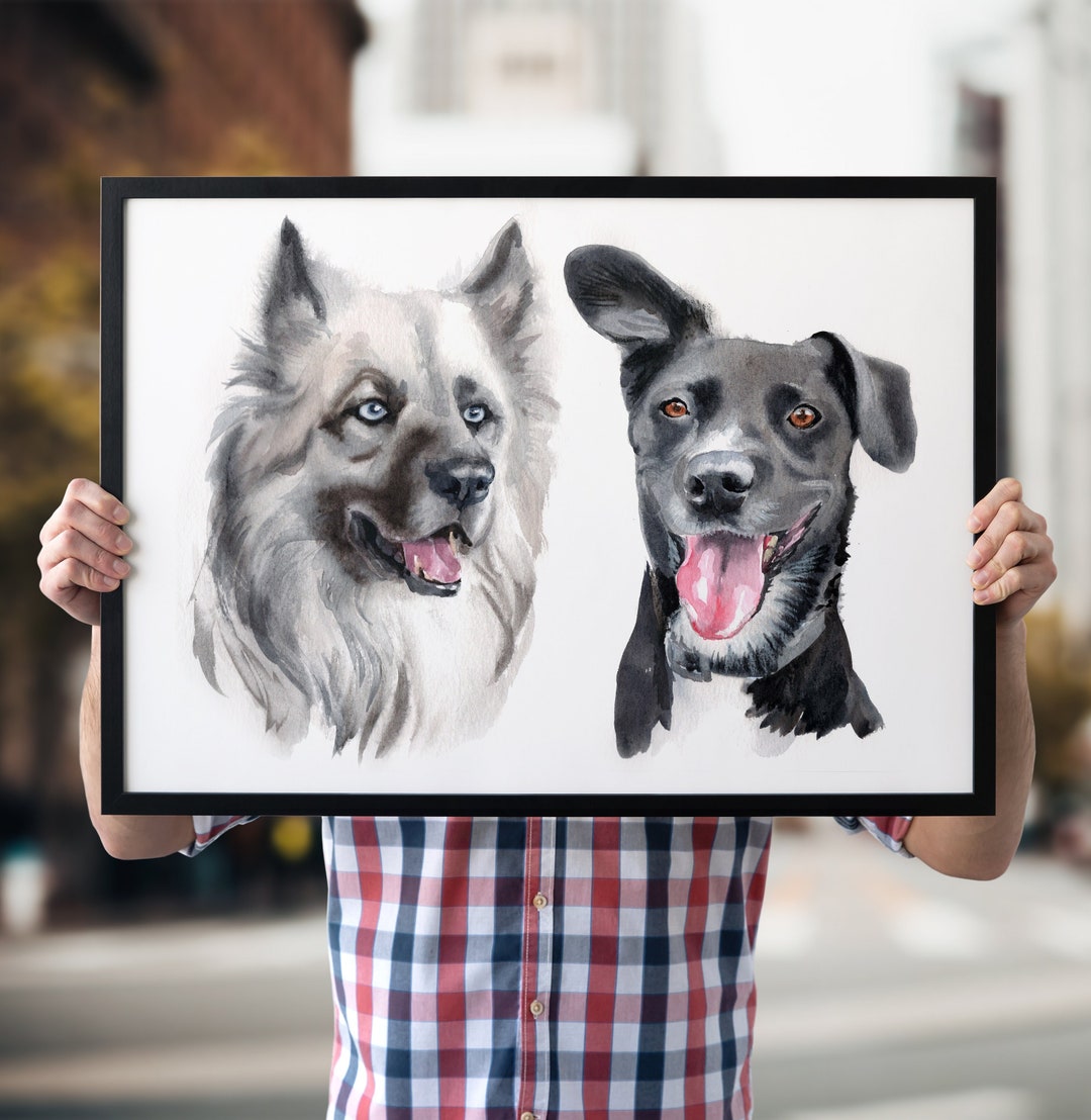 Multiple Pet Portrait, Custom Dog Painting, MOM Gift, Dog Portrait ...