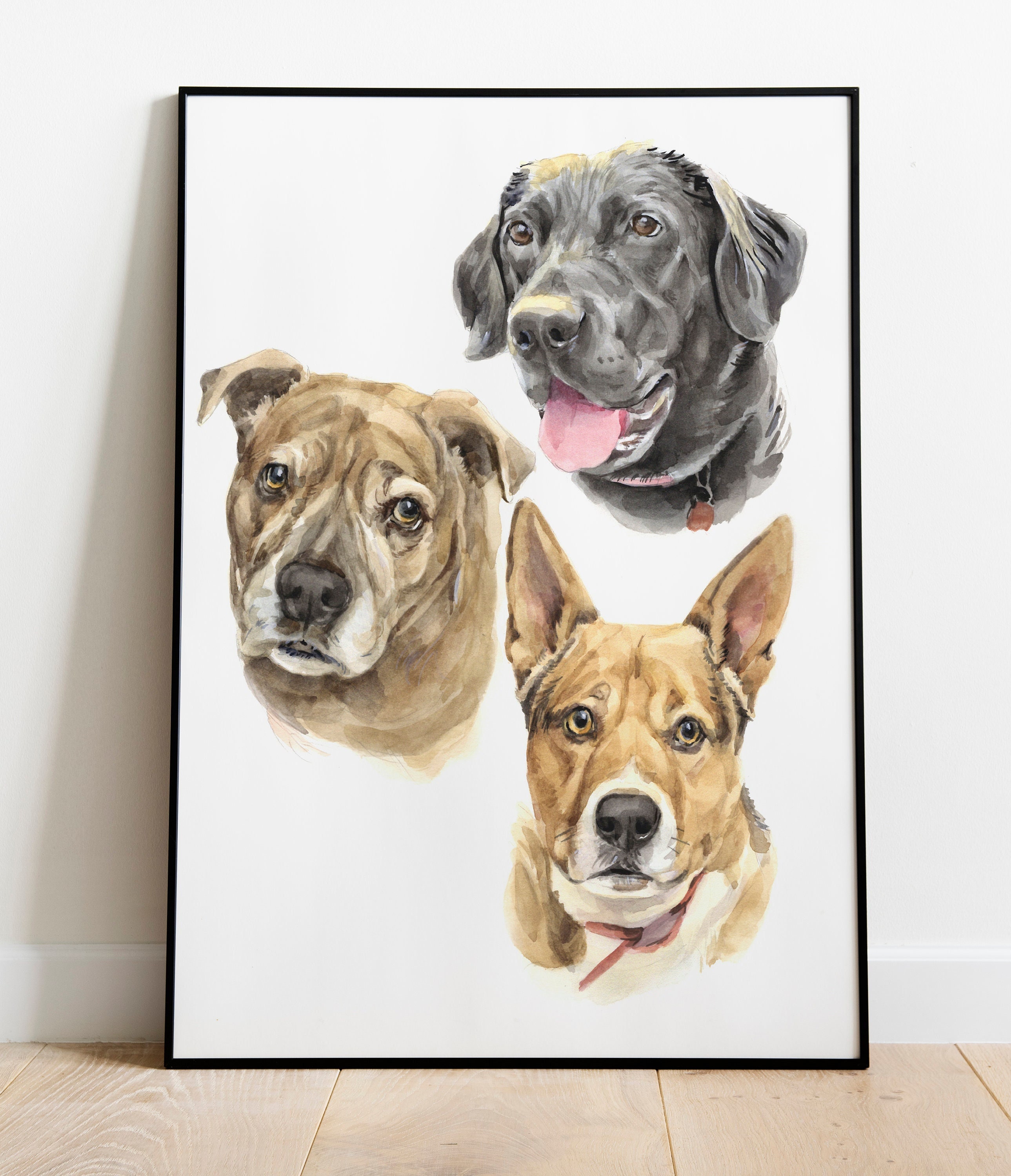 Three Pet Portrait Multiple Dog Portrait Custom Pet | Etsy