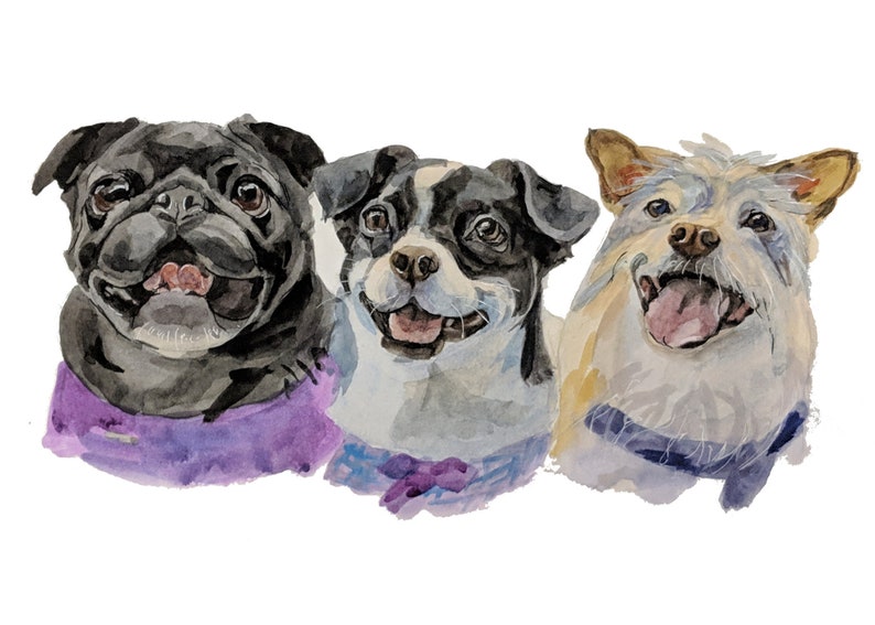 Three Pet Portrait, Multiple Dog Portrait, Custom Pet Portrait, Dog ...
