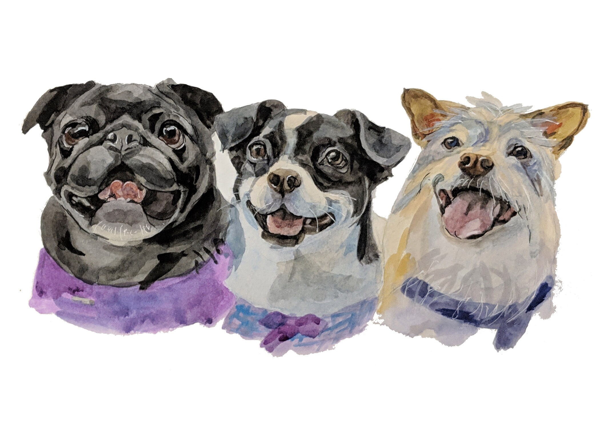 Three Pet Portrait Multiple Dog Portrait Custom Pet | Etsy
