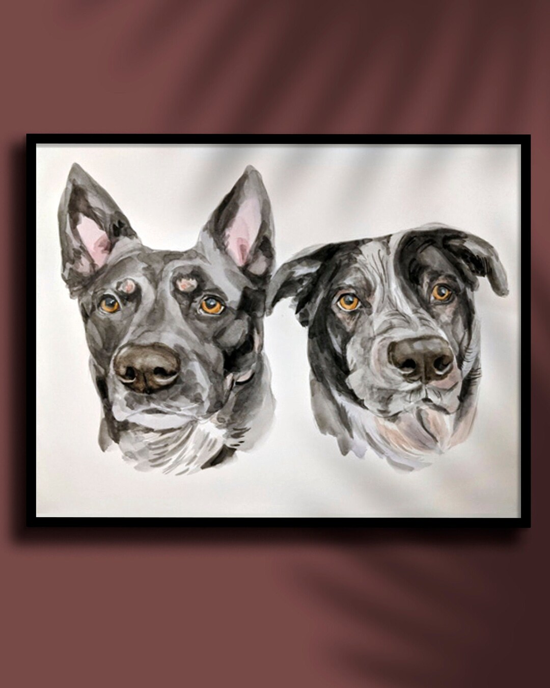 Two Pet Portrait | Mulitple Dog Portrait | 2 Dogs Art | Framed Dog ...