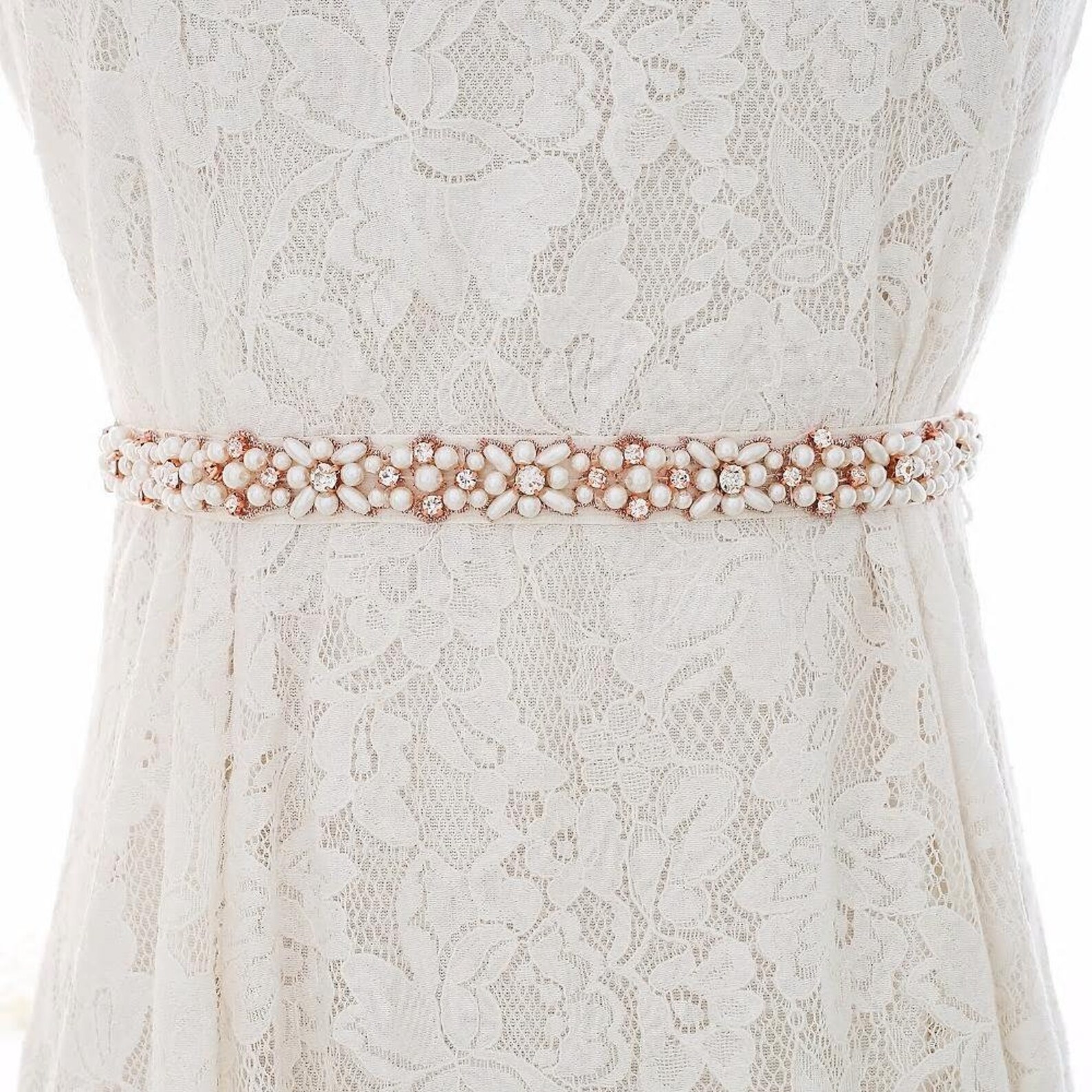 White Ribbon Bridal Sash Adorned With Pearls & Rhinestones on - Etsy