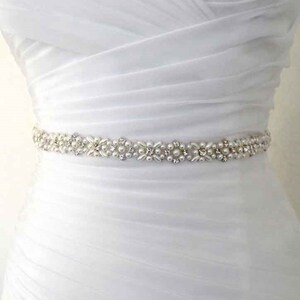 White Ribbon Bridal Sash Adorned With Pearls & Rhinestones on - Etsy