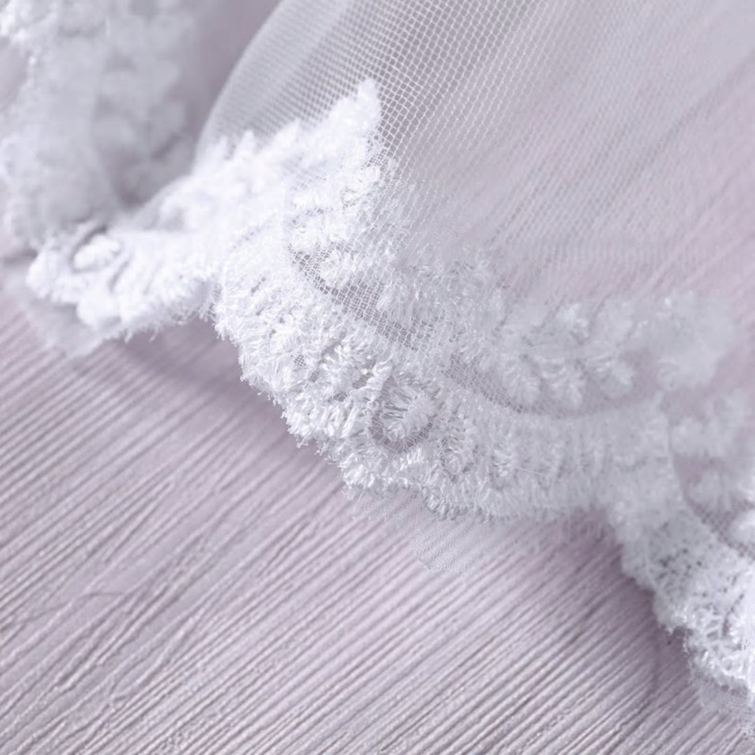 Classic Ivory Cream Tulle 2 Layer Bridal Veil With Lace Trim - Etsy