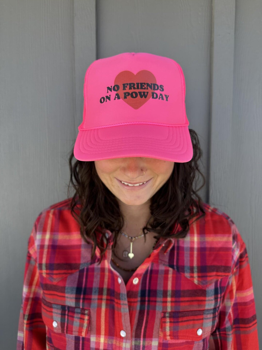 No Friends on a Powder Day - Neon Pink Trucker - Etsy