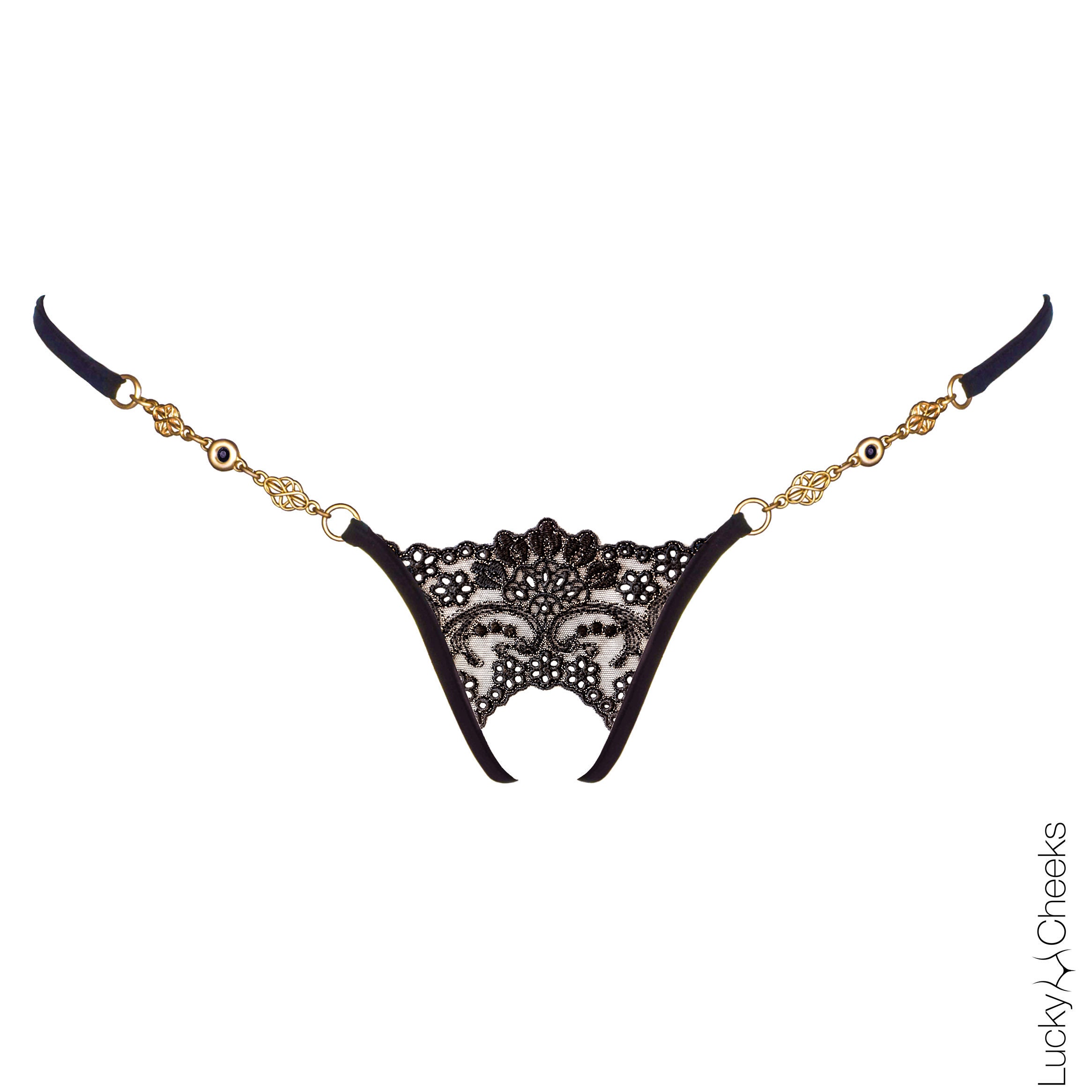 Luxury Crotchless Thong Open Butt Black Sensation By Lucky Cheeks Etsy
