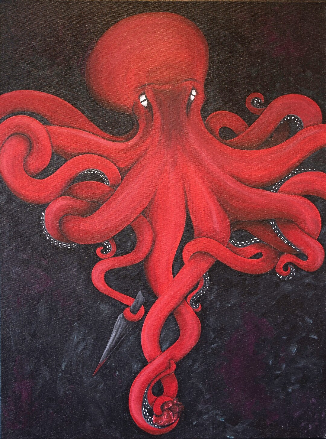 Octopus Print: Red Dagger, Dark Ocean Art - Etsy