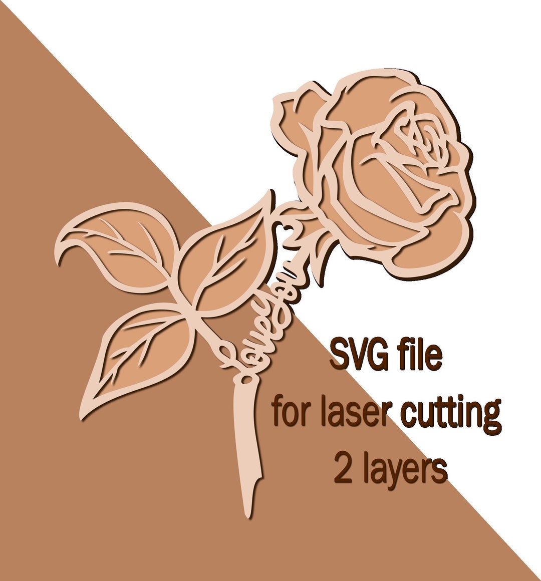 SVG File for Laser Cutting of a Rose in 2 Layers With the Phrase Love ...
