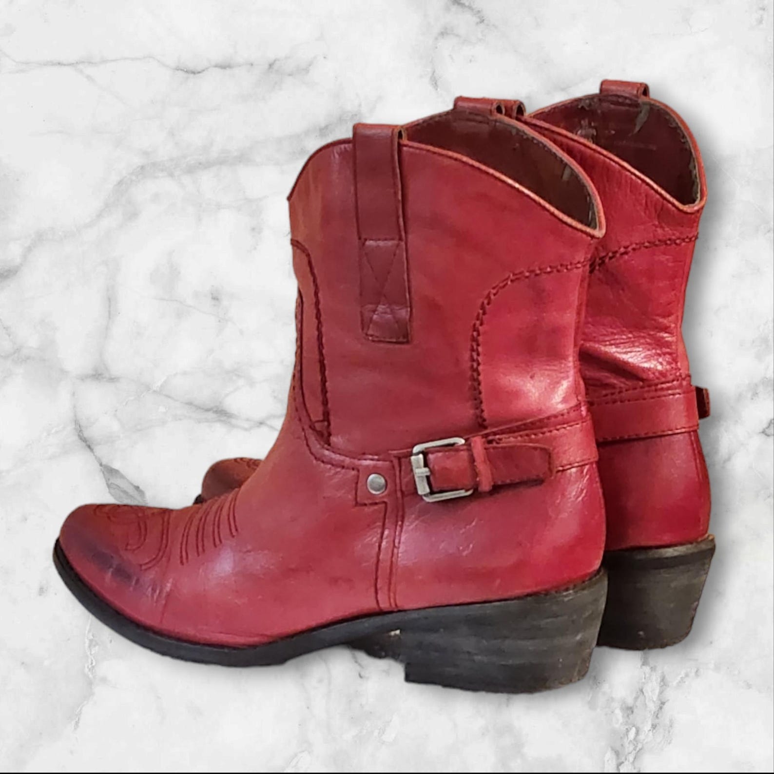 Women Vintage Leather Red Ankle Cowboy Boots by Franco Sarto Size 7M - Etsy