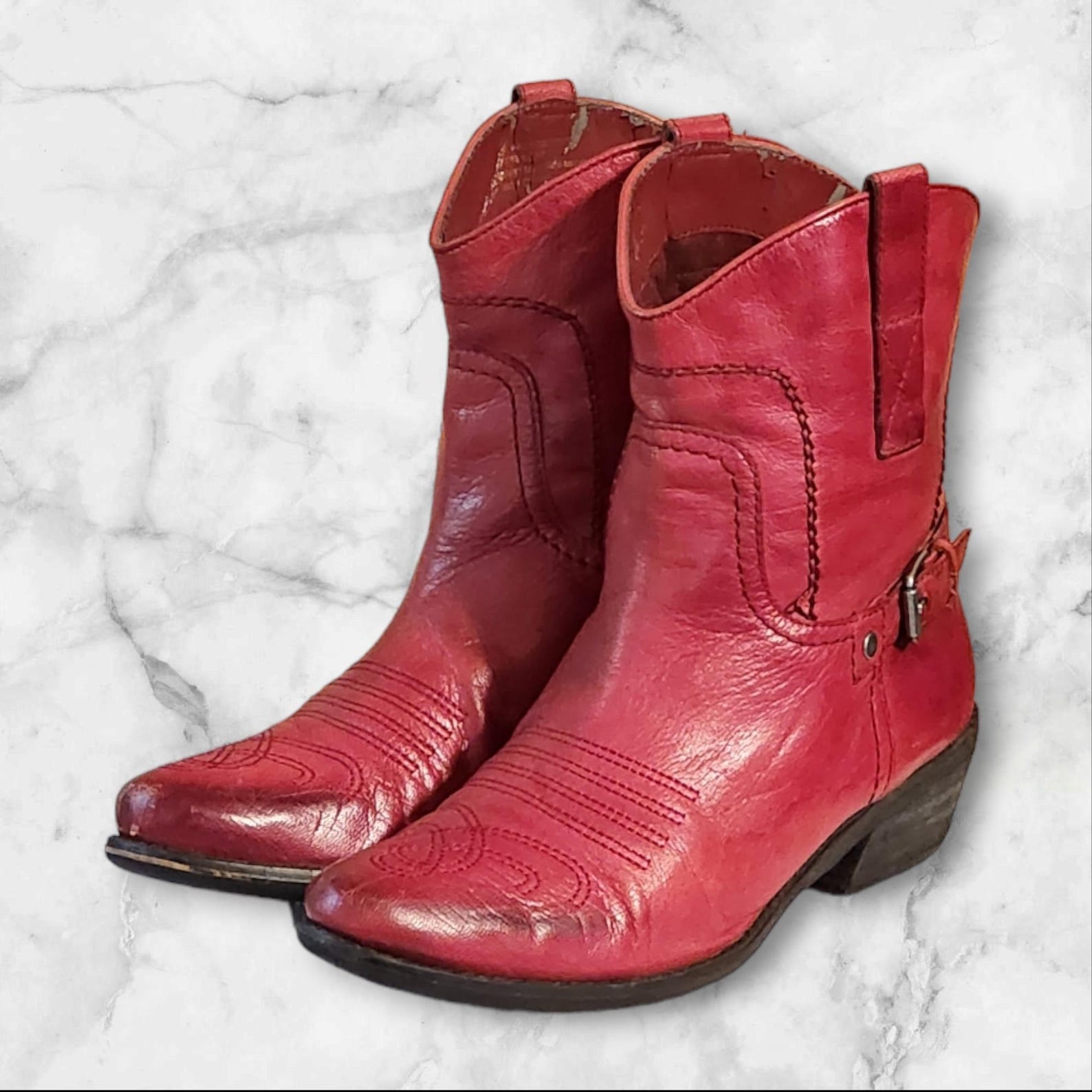 Women Vintage Leather Red Ankle Cowboy Boots by Franco Sarto Size 7M - Etsy