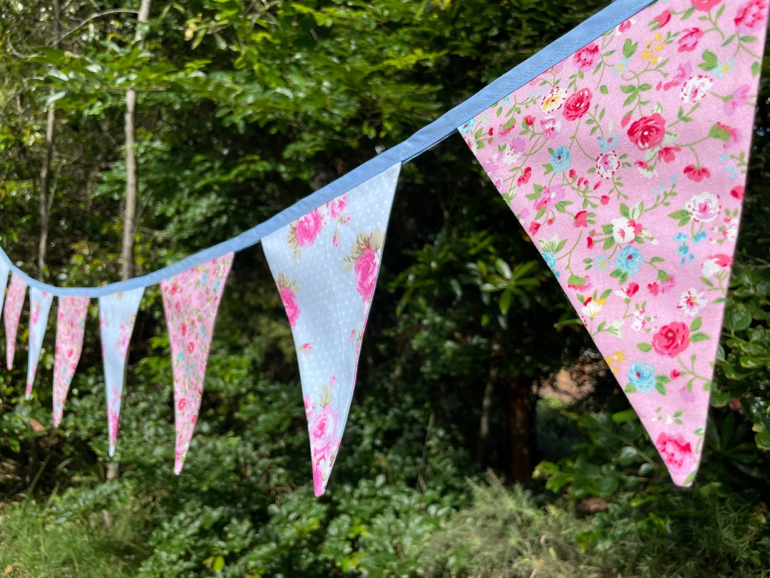 Cottage Pink and Blue Roses Bunting - Etsy