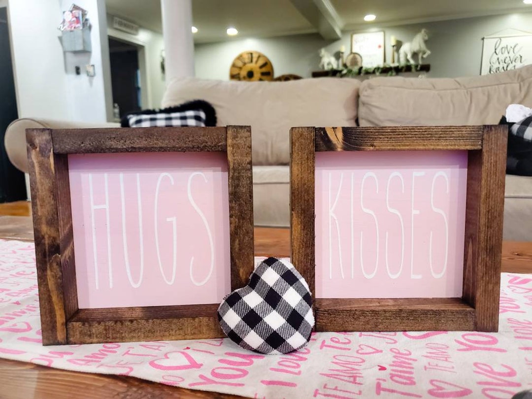Hugs Kisses Rae Dunn Style Wood Farmhouse Style Sign / Small Home Decor ...