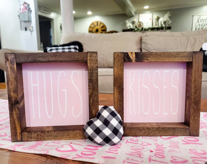 Hugs Kisses Rae Dunn Style Wood Farmhouse Style Sign / Small Home Decor ...