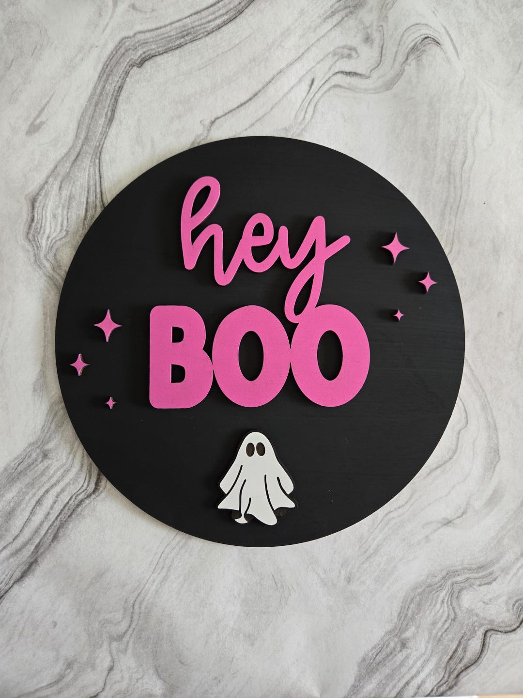 Pink Halloween Hey Boo 3D Wood Round - Etsy