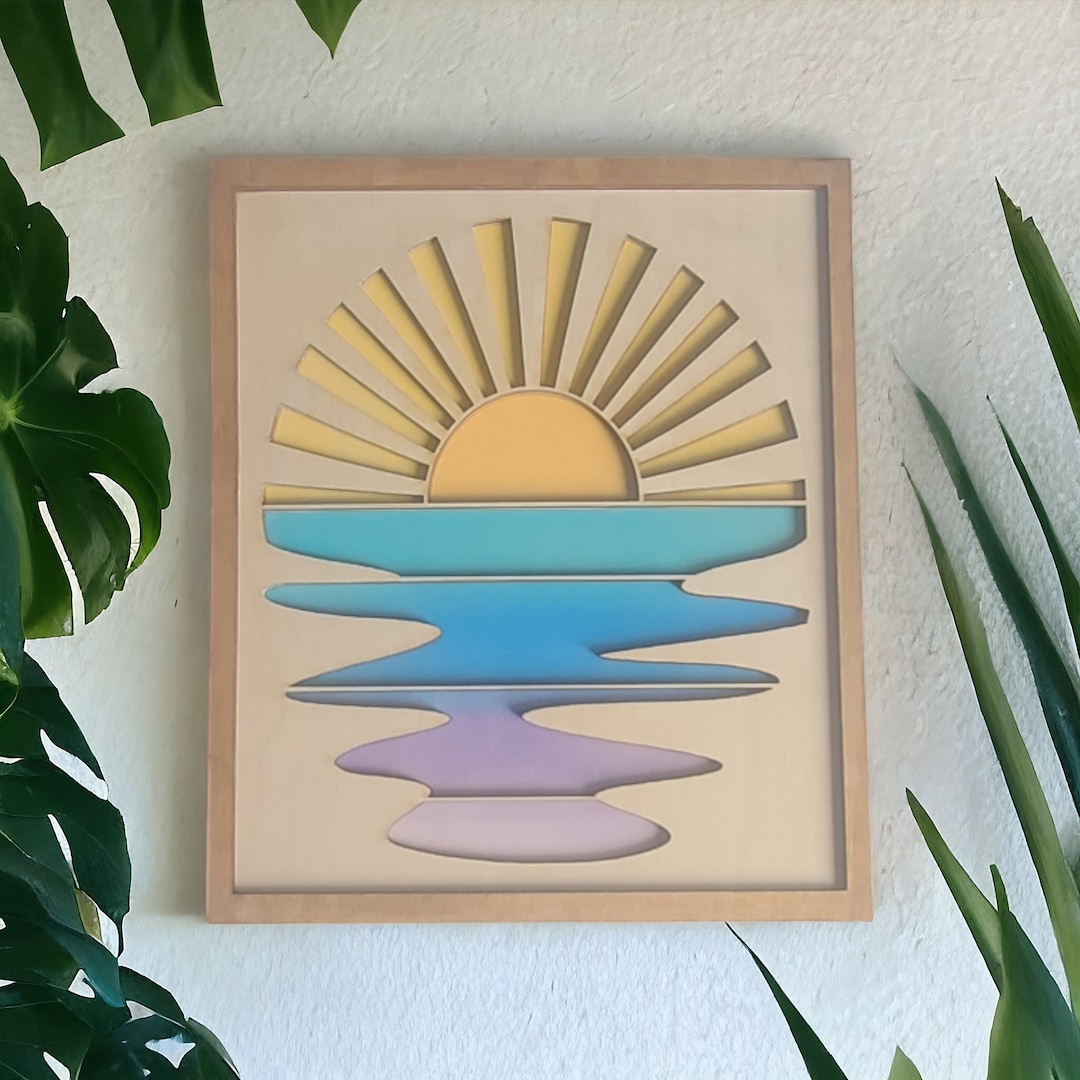 Boho Sunrise Sunset Wood Watercolor Wall Art - Etsy