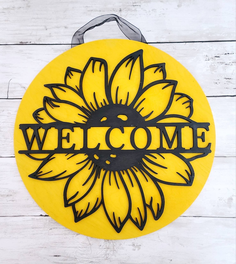 Welcome Sunflower Door Sign Sunflower Welcome Wood Round - Etsy
