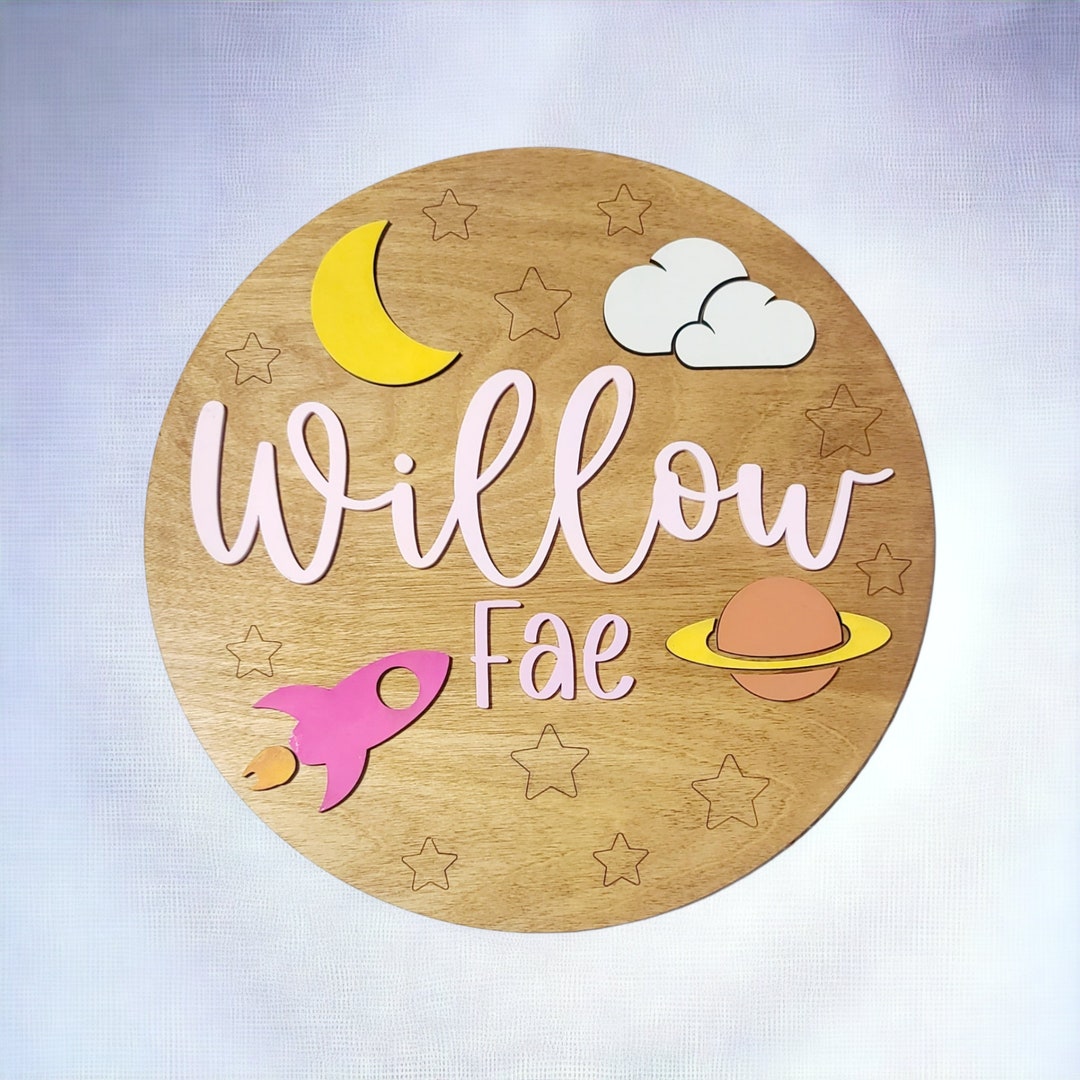 Custom Space Themed Wood and Acrylic Nursery Sign With 3D Moon, Clouds ...