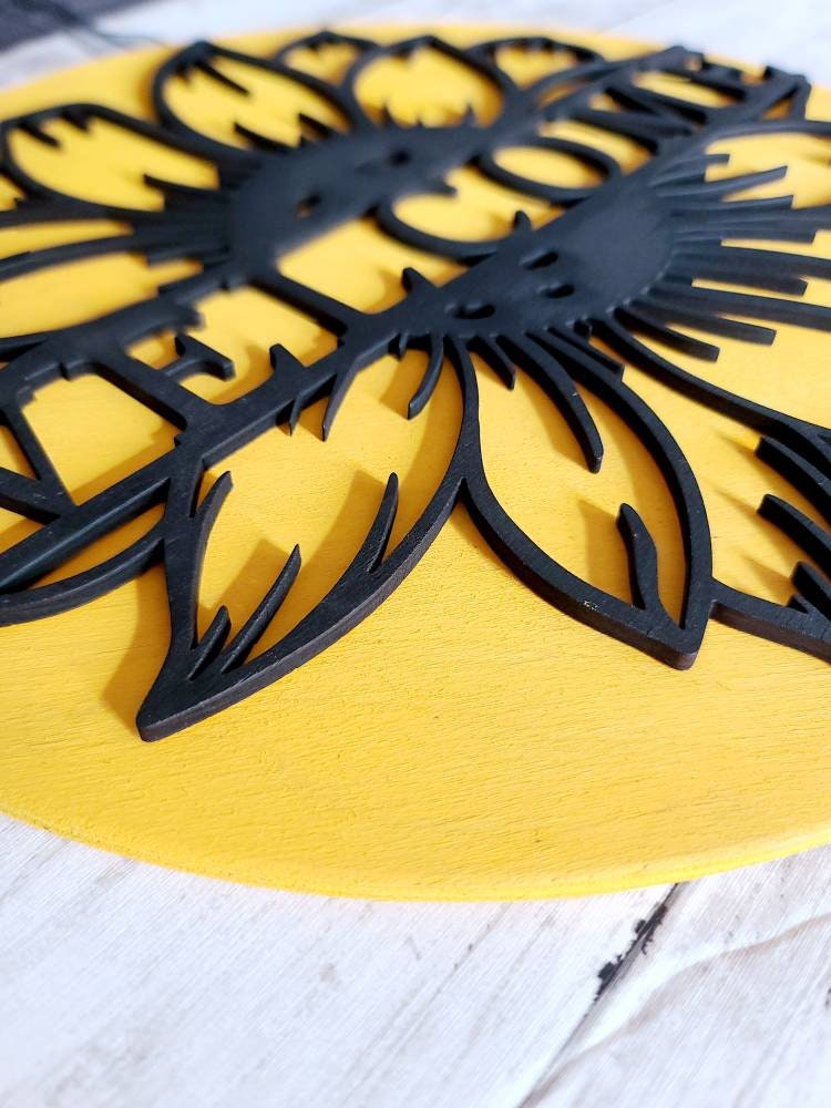 Welcome Sunflower Door Sign Sunflower Welcome Wood Round - Etsy