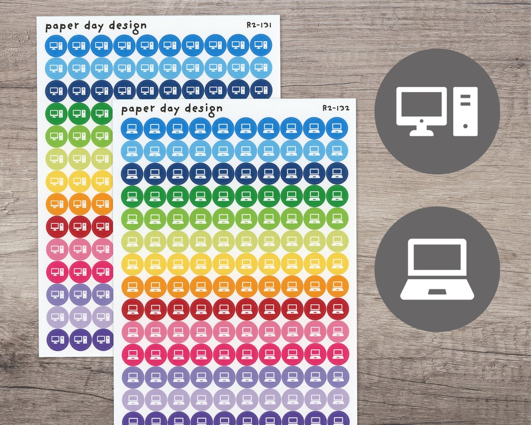 DESKTOP/LAPTOP COMPUTER Round Icon Planner / Calendar Stickers [R2-131 ...