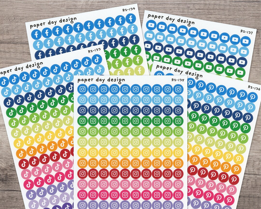 SOCIAL MEDIA Round Icon Planner / Calendar Stickers [R2-133, R2-134, R2 ...