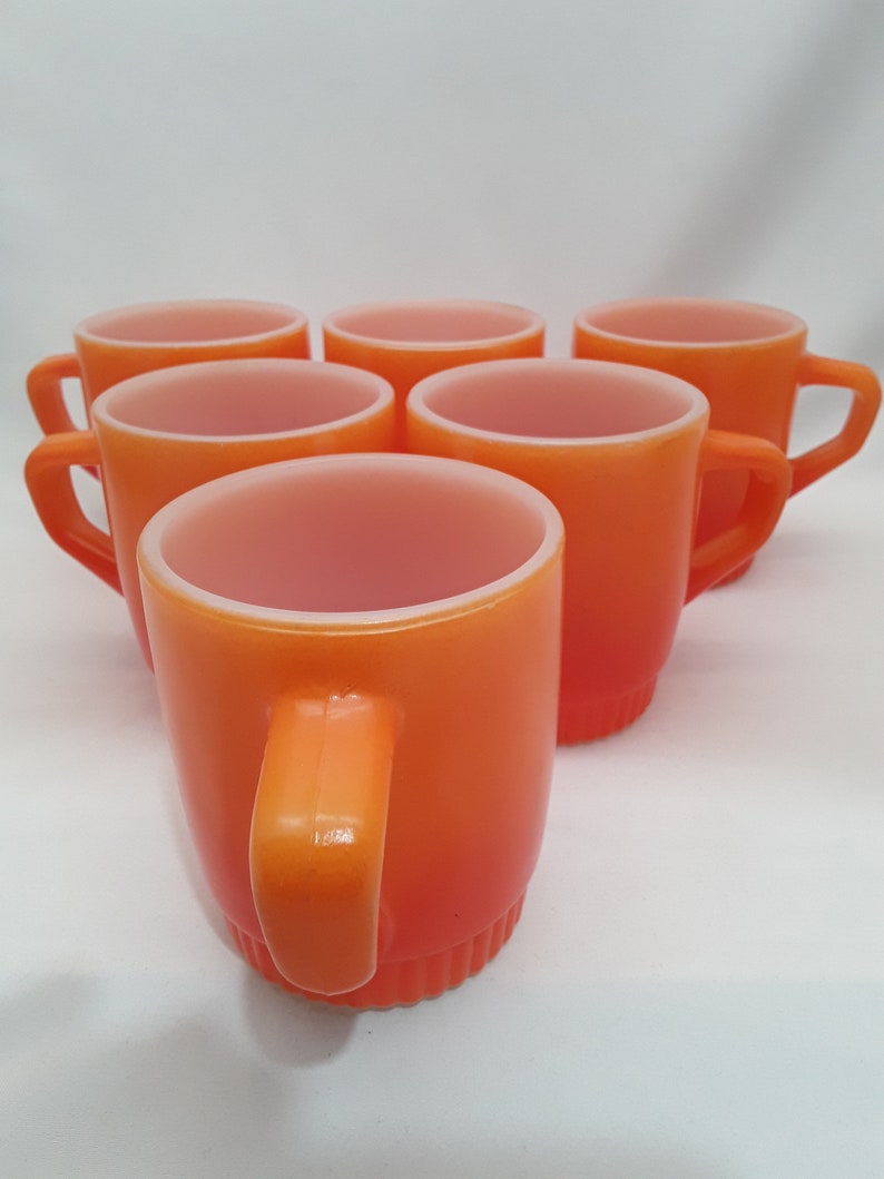 Six Vintage Orange Fire King Mugs | Etsy