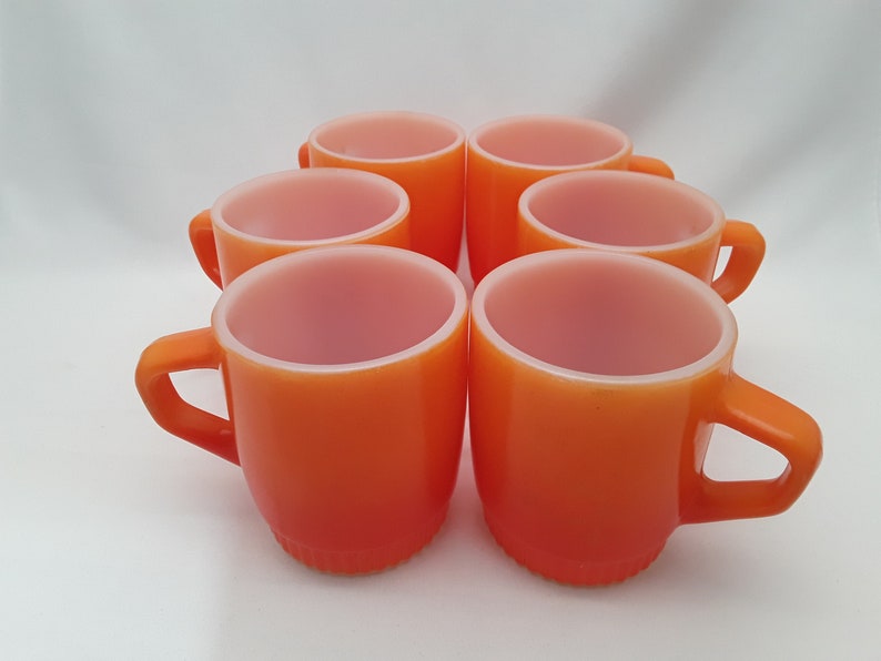 Six Vintage Orange Fire King Mugs | Etsy