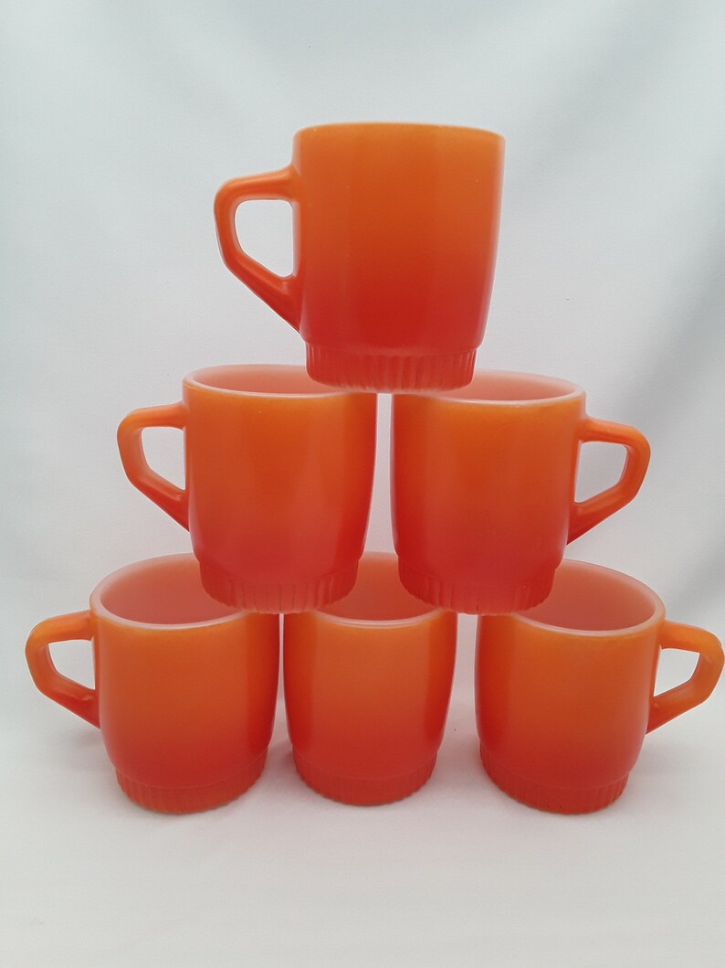 Six Vintage Orange Fire King Mugs - Etsy