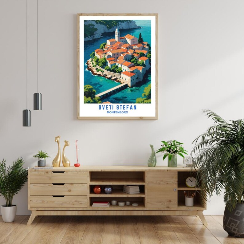 Sveti Stefan Montenegro Travel Poster – Vintage Montenegro Wall Art ...