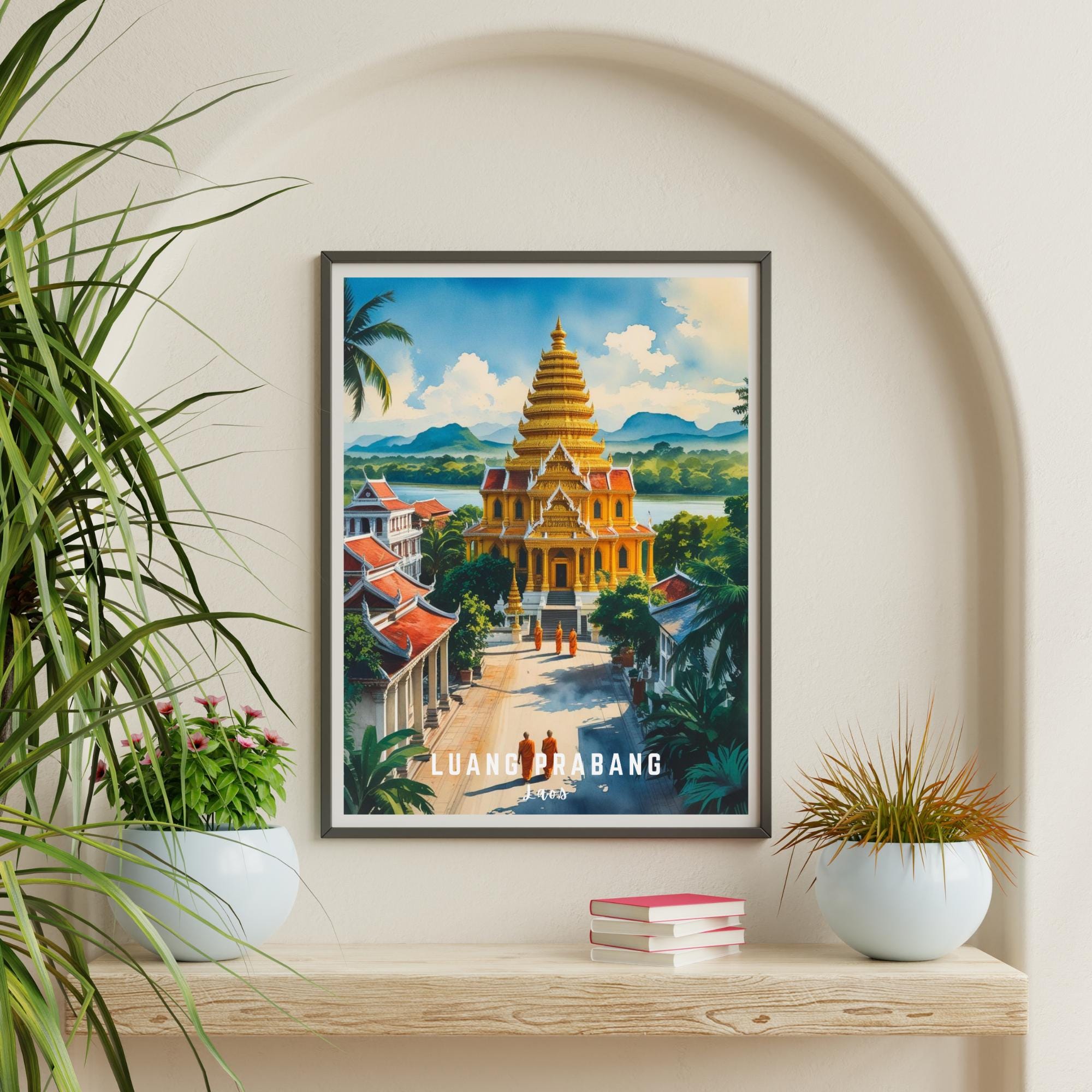 Luang Prabang Laos Travel Poster – Vintage Temple Wall Art, Buddhist ...