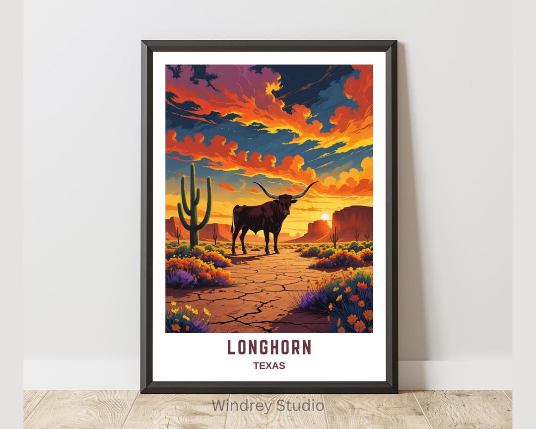 Texas Longhorn Wall Art – Desert Texas Longhorn Poster | Southwestern ...