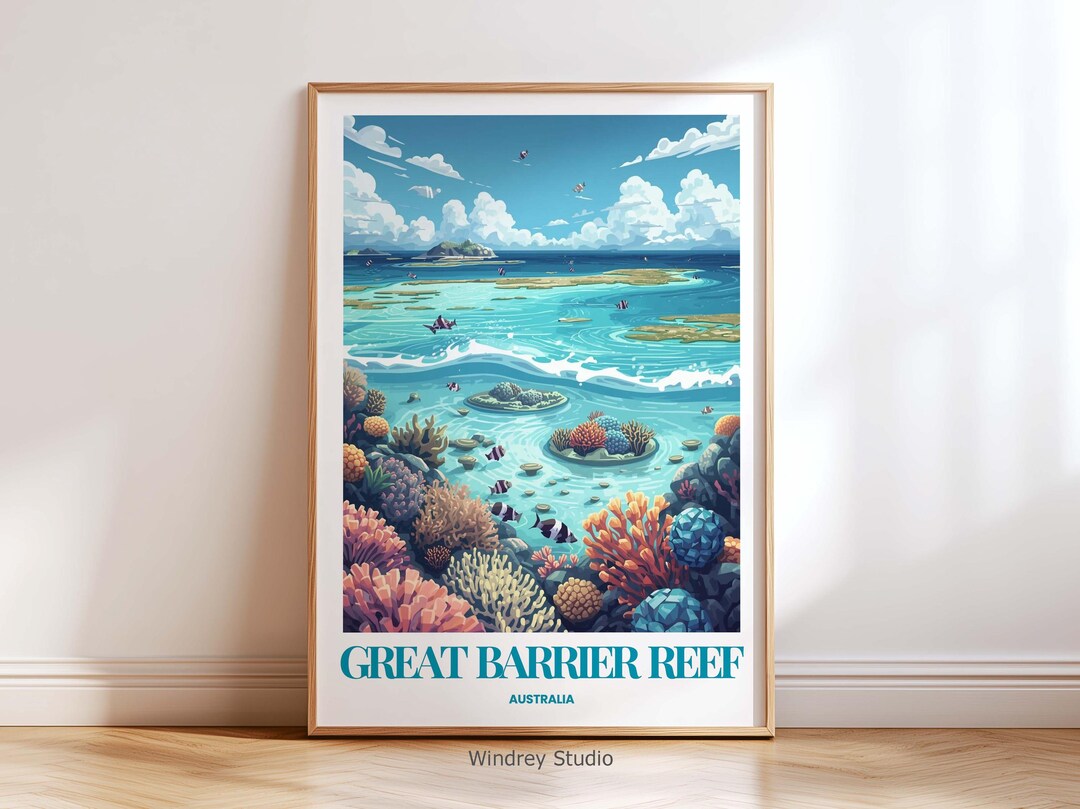 Great Barrier Reef Wall Art Print – Australia Travel Poster, Ocean ...