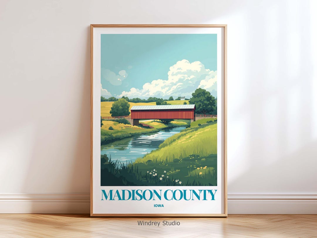 Madison County Iowa Wall Art Print, Bridge Iowa Travel Poster, Artwork ...