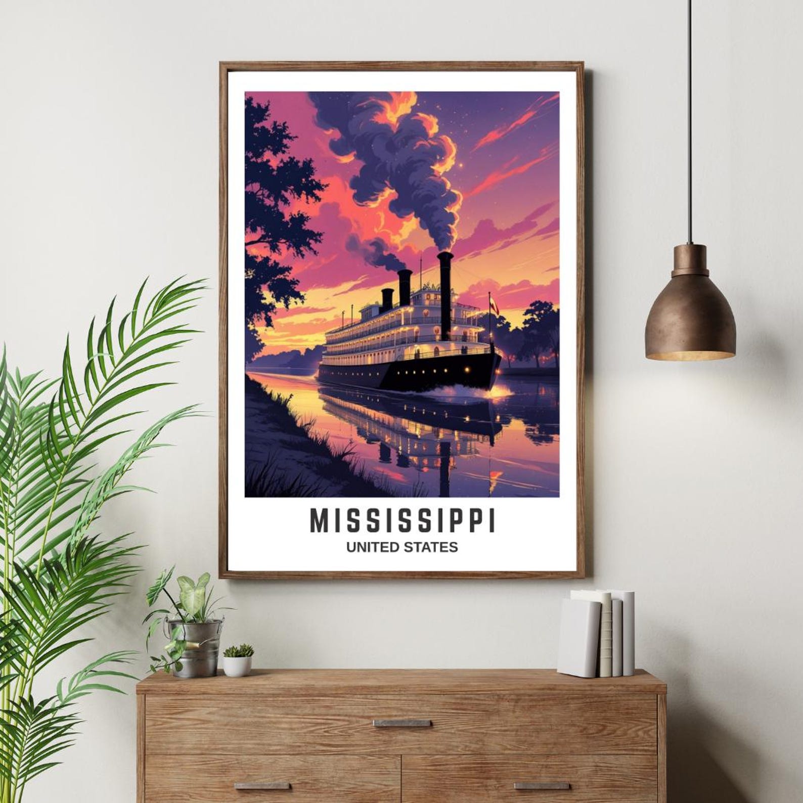 Mississippi Riverboat United States Wall Art – Vintage Steamboat Sunset ...