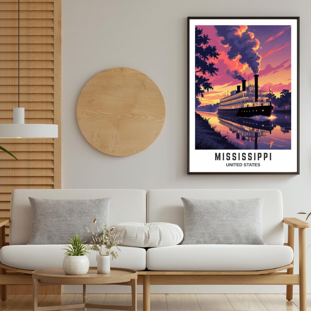 Mississippi Riverboat United States Wall Art – Vintage Steamboat Sunset ...