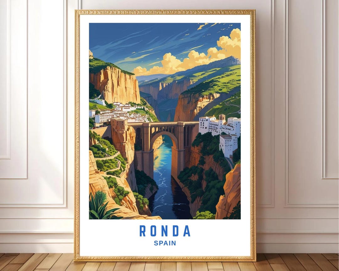 Ronda Spain Travel Poster – Puente Nuevo Bridge Wall Art, Spanish ...