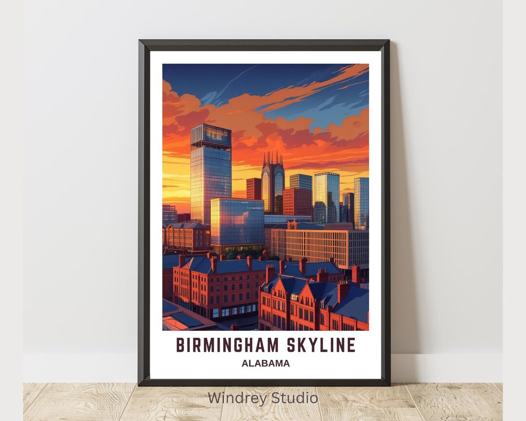 Birmingham Skyline Alabama Wall Art Print, Alabama City Poster Travel ...