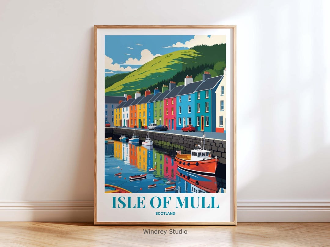 Isle of Mull Scotland Travel Wall Art – Colorful Coastal Houses and ...