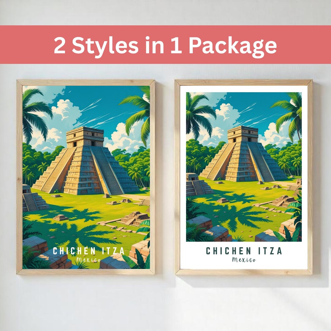 Chichen Itza Travel Wall Art - Mexico Poster Set - 2 Styles | Mayan ...