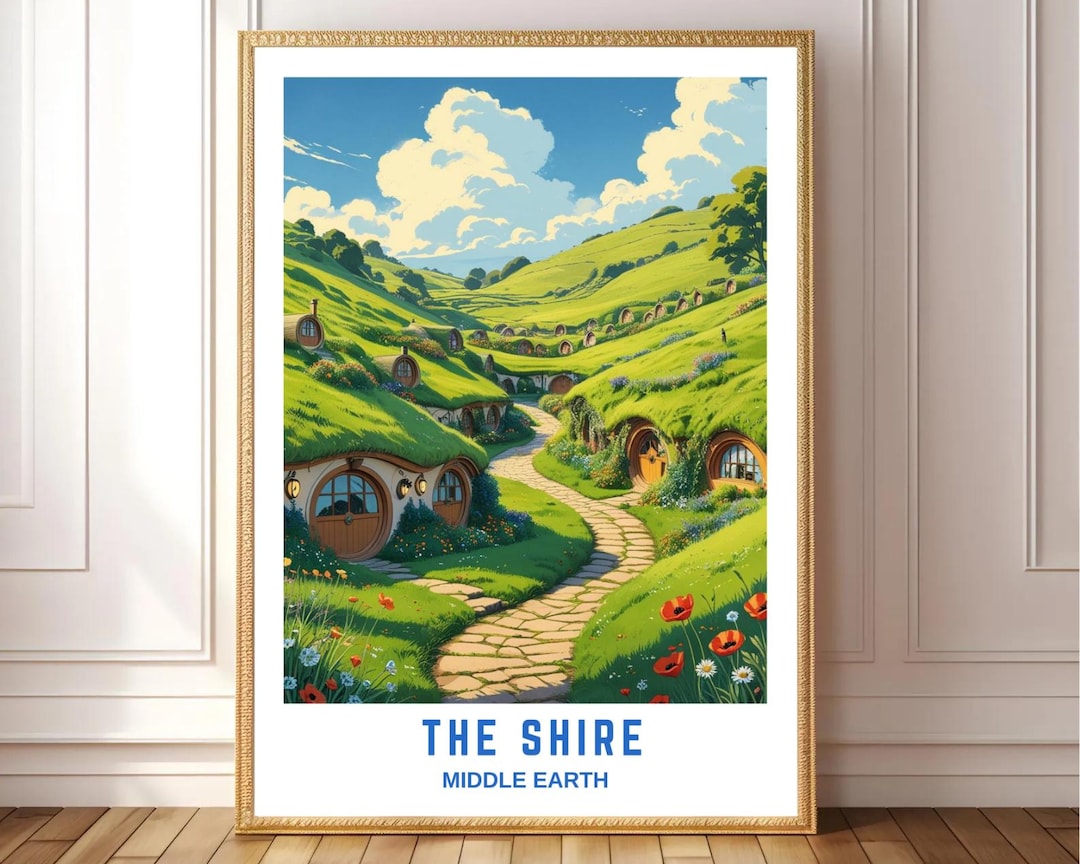The Shire Poster Print – Hobbiton Wall Art, Middle Earth Landscape ...
