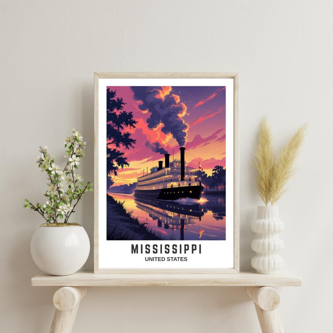 Mississippi Riverboat United States Wall Art – Vintage Steamboat Sunset ...