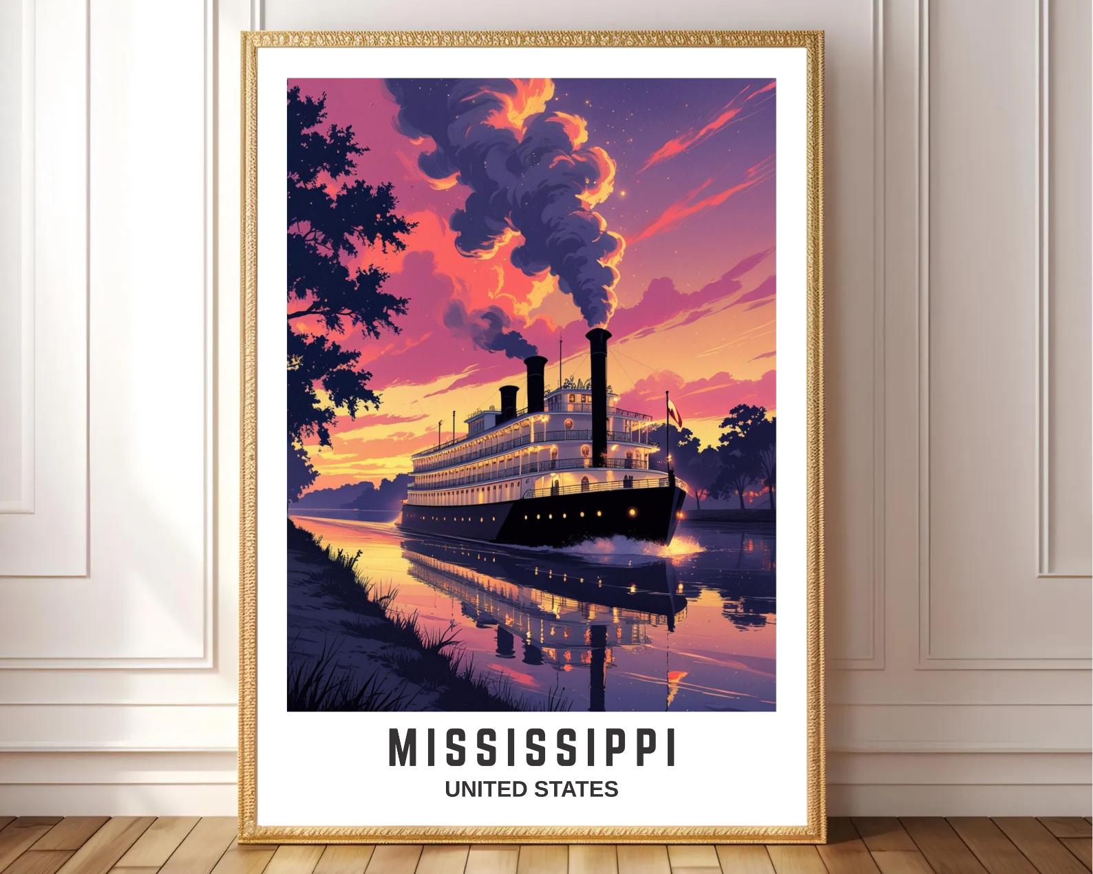 Mississippi Riverboat United States Wall Art – Vintage Steamboat Sunset ...