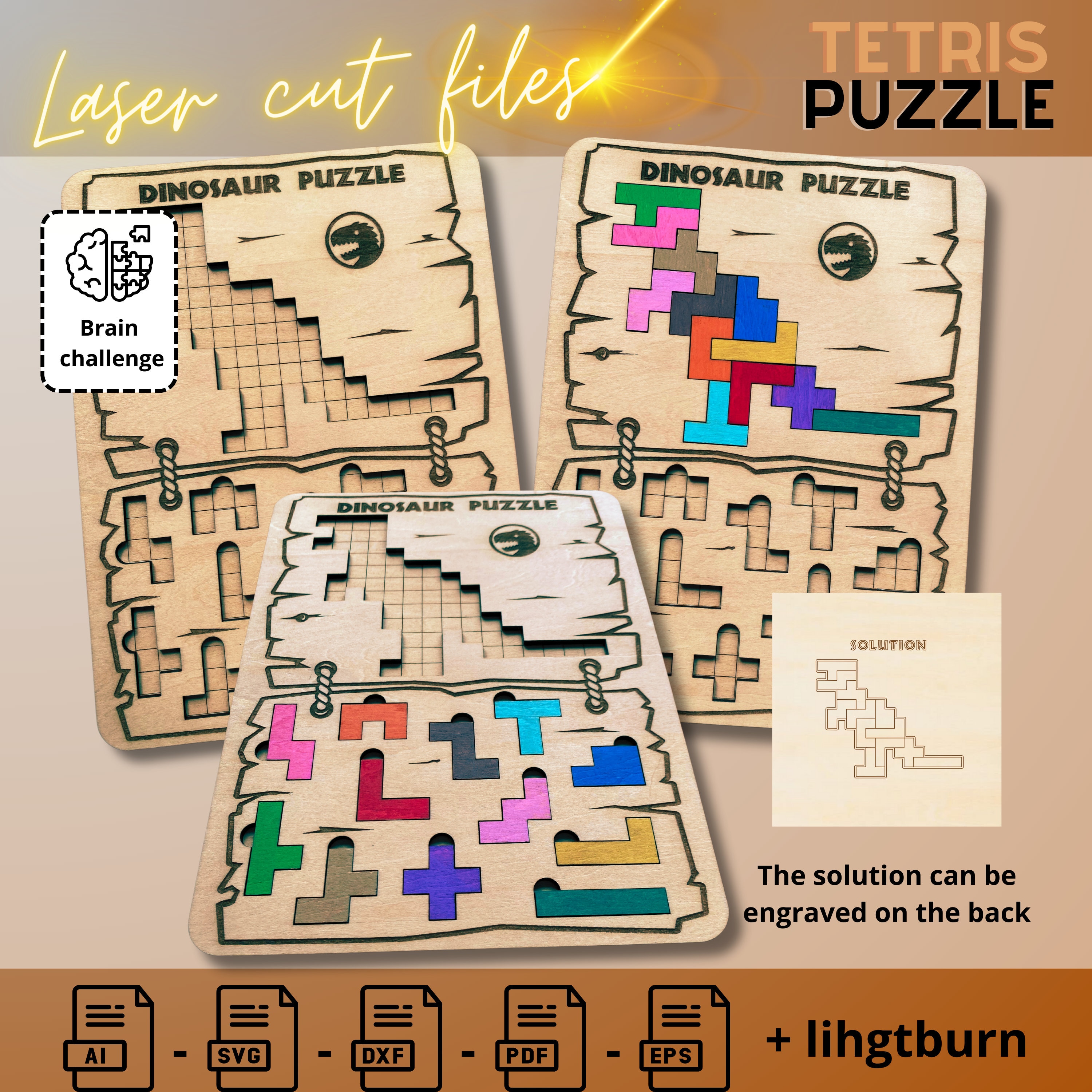 Tetris Dinosaur Laser Cut File, Tetris Puzzle, Dinosaur. - Etsy Australia