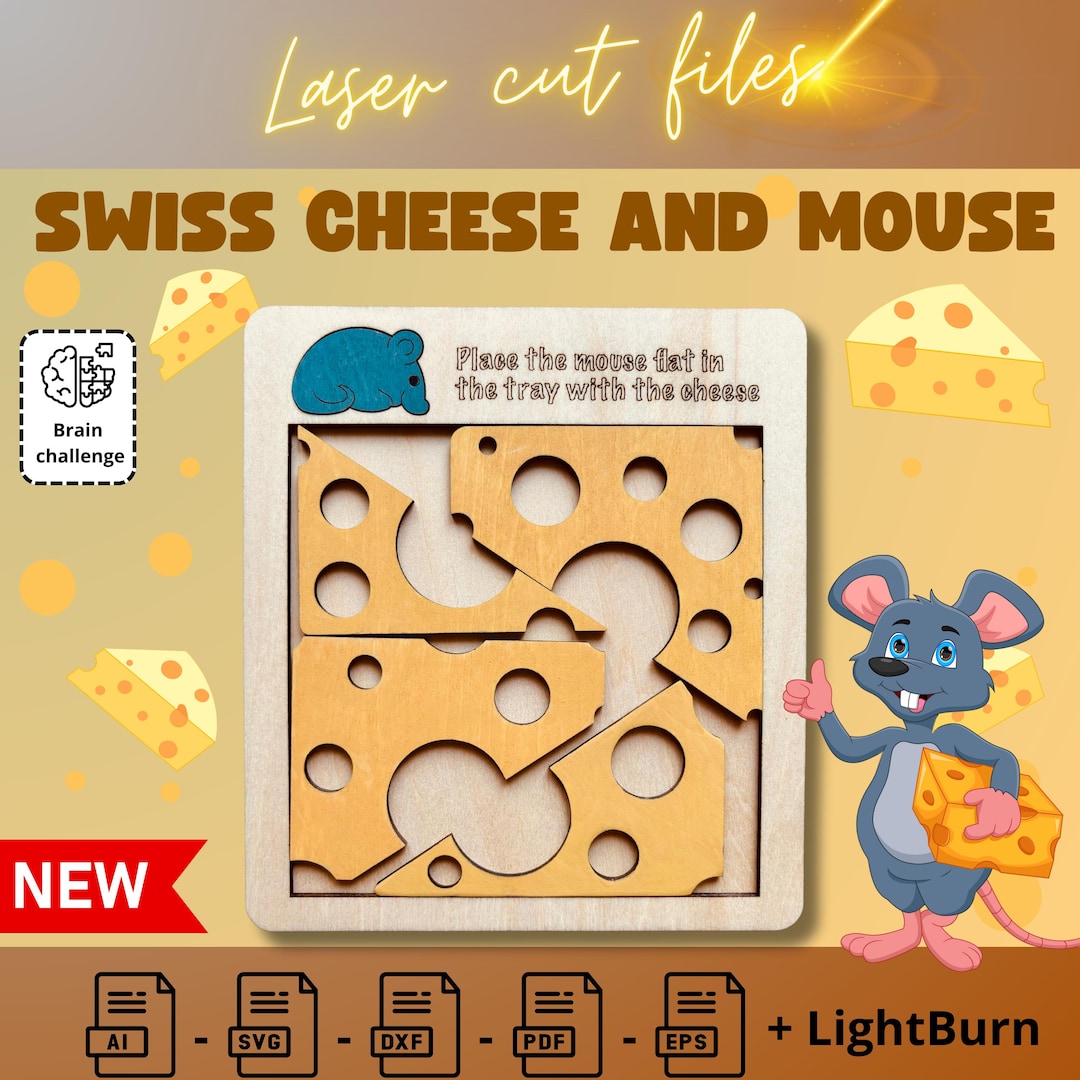 Swiss Cheese and Mouse - Laser Cut Wooden Puzzle Game Digital File - Etsy