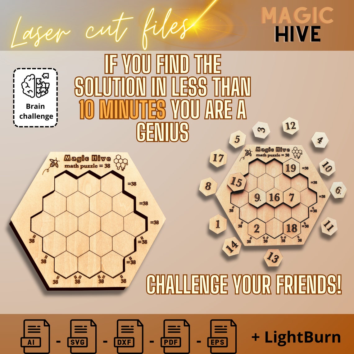 Magic Hive Puzzle - Laser Cut Wooden Mathematical Game Digital File - Etsy