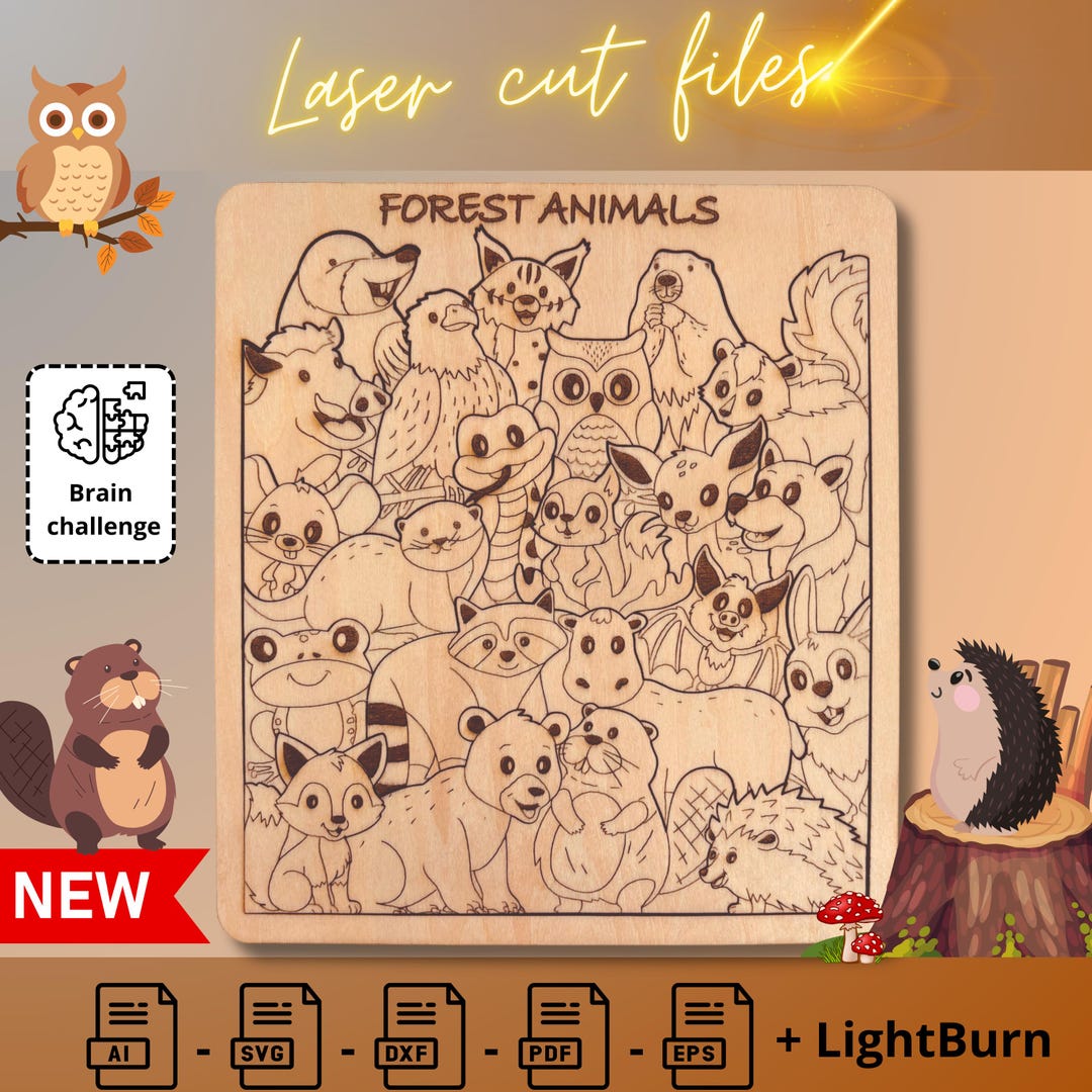 Forest Animals Puzzle - Laser Cut Wooden Puzzle Game Digital File - Etsy