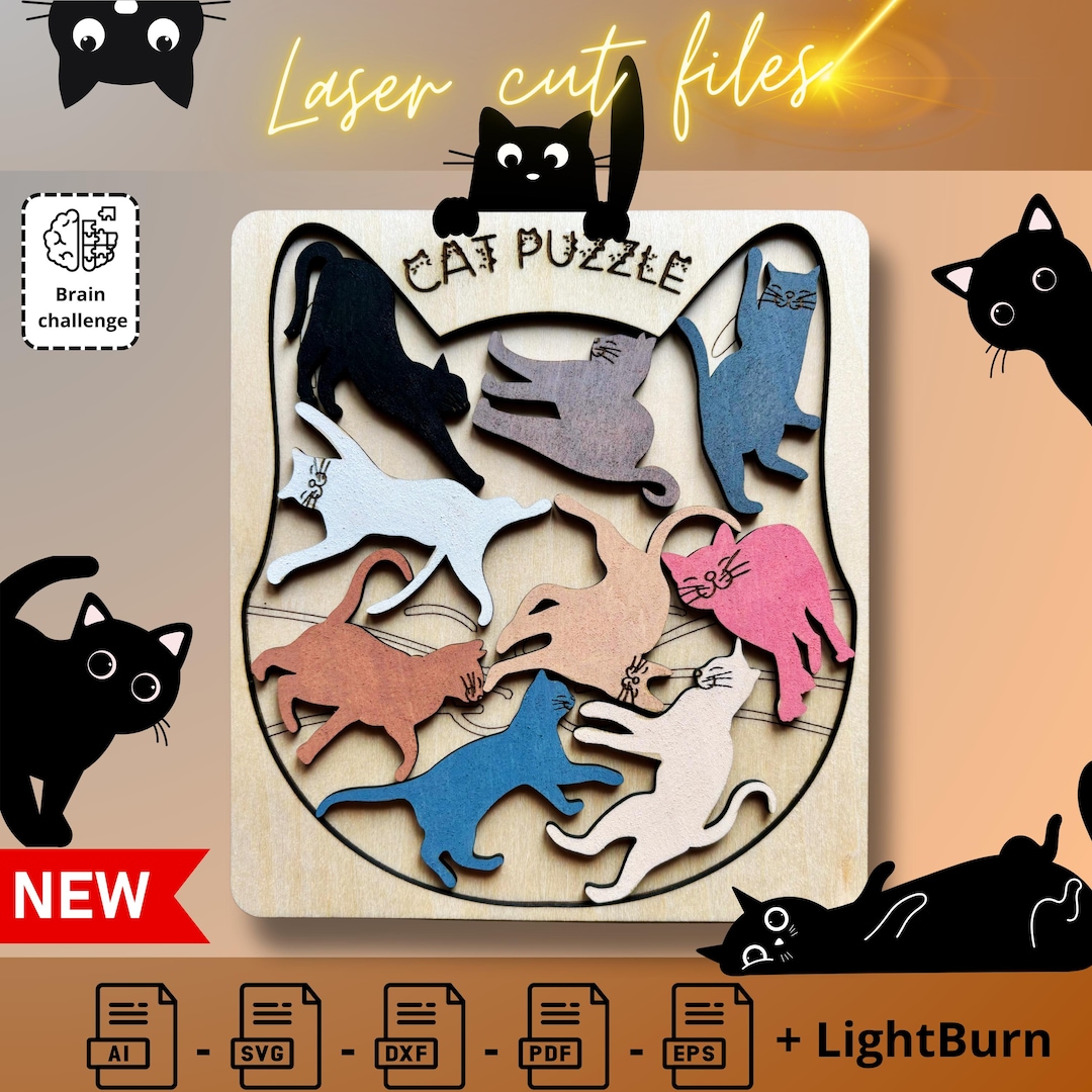 Cat Puzzle - Laser Cut Wooden Puzzle Game Digital File - Etsy