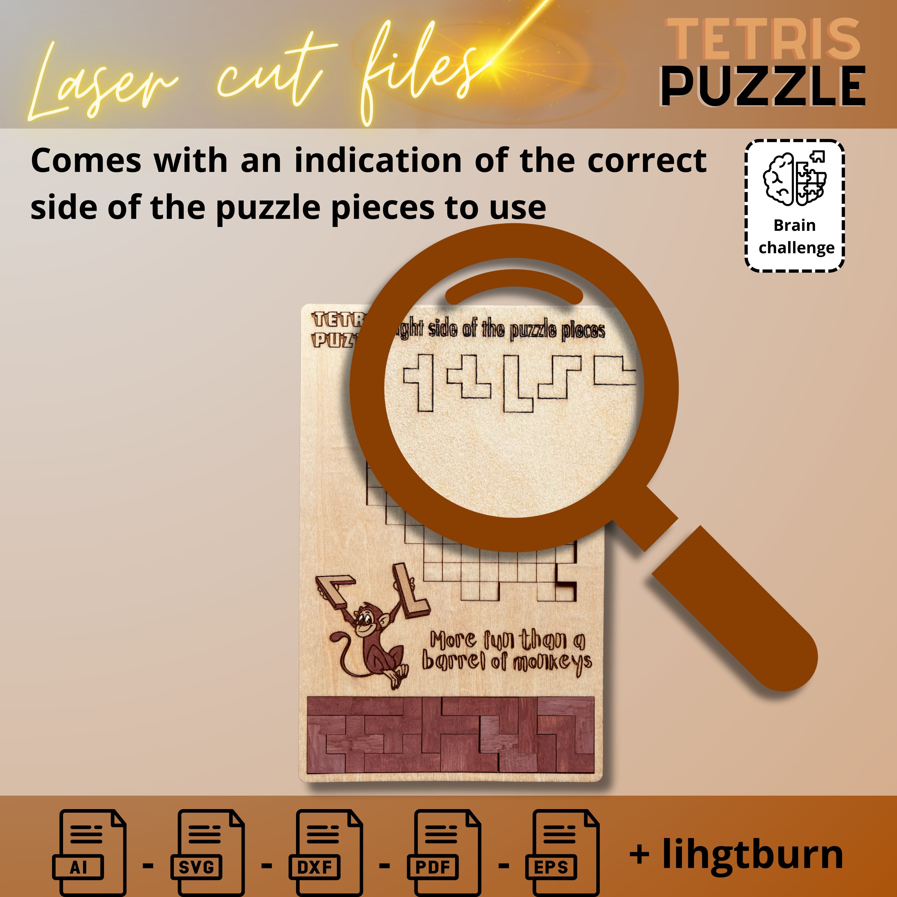 Tetris Monkey Laser Cut File, Tetris Puzzle, Monkey - Etsy