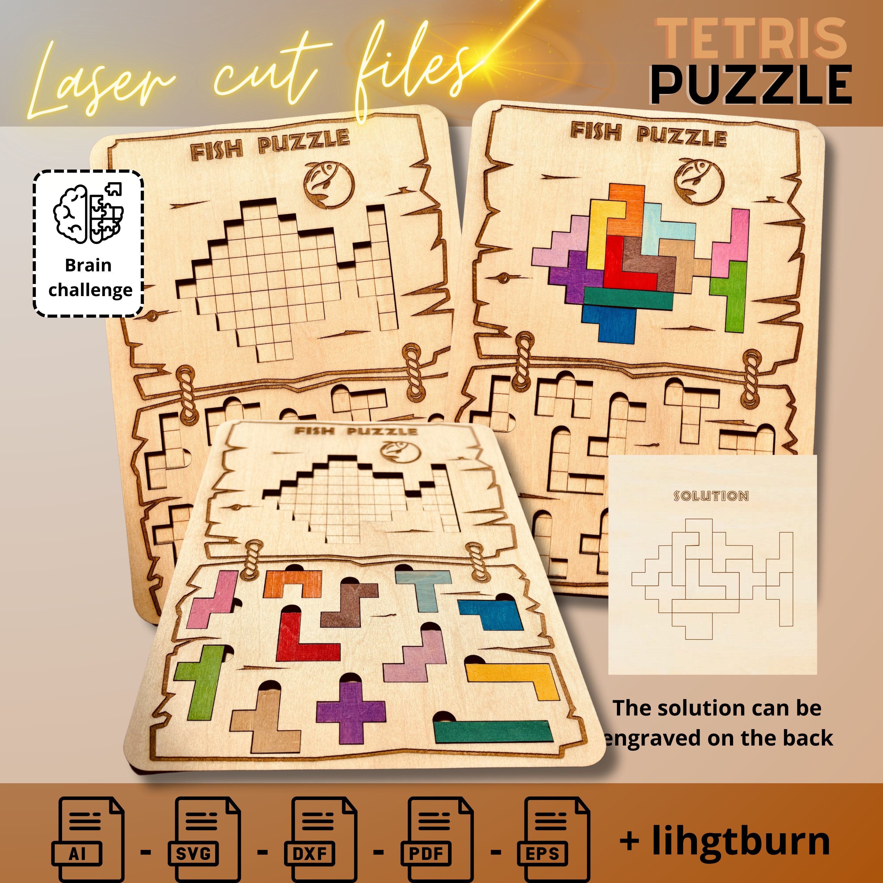 Tetris Fish Laser Cut File, Tetris Puzzle, Fish. - Etsy