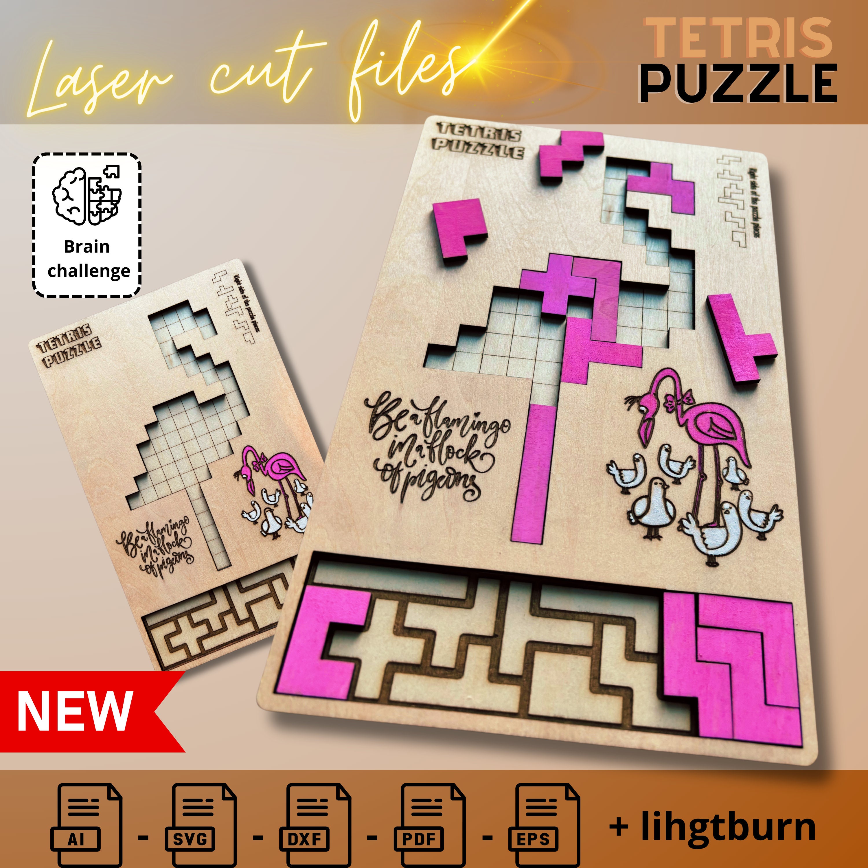 Tetris Flamingo Laser Cut File, Tetris Puzzle, Flamingo - Etsy