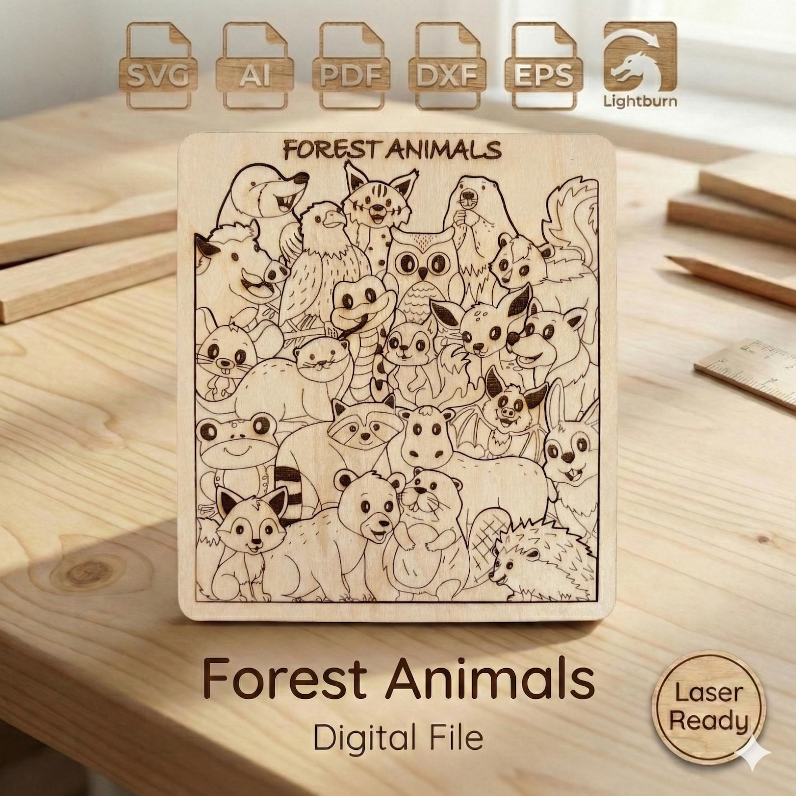 Forest Animals Puzzle - Laser Cut Wooden Puzzle Game Digital File - Etsy